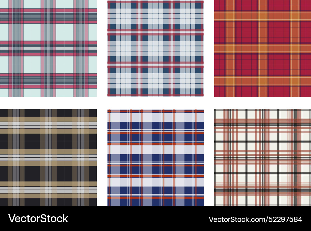 Seamless checkered plaid pattern bundle Royalty Free Vector