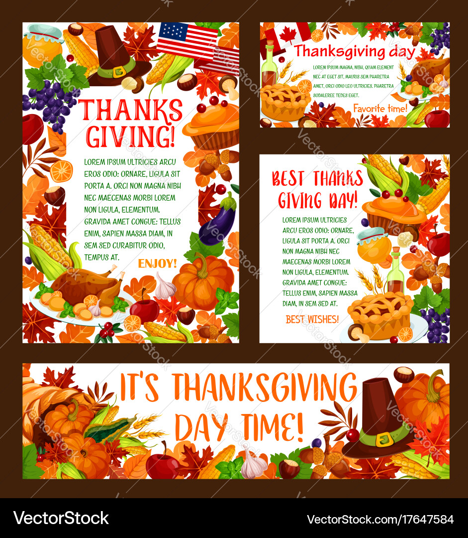 Thanksgiving day greeting banner template set Vector Image