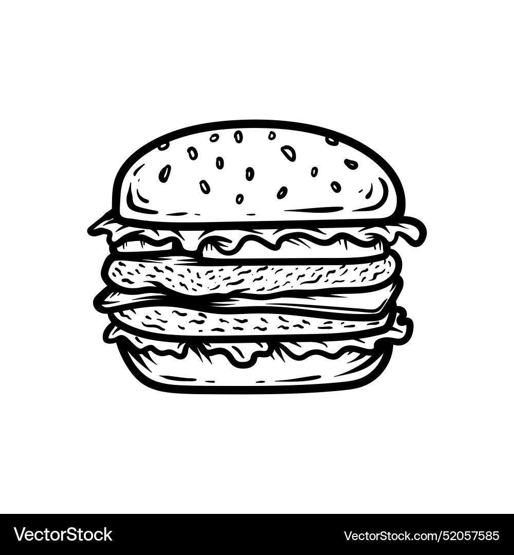 Big double cheese burger line art style sketch Vector Image