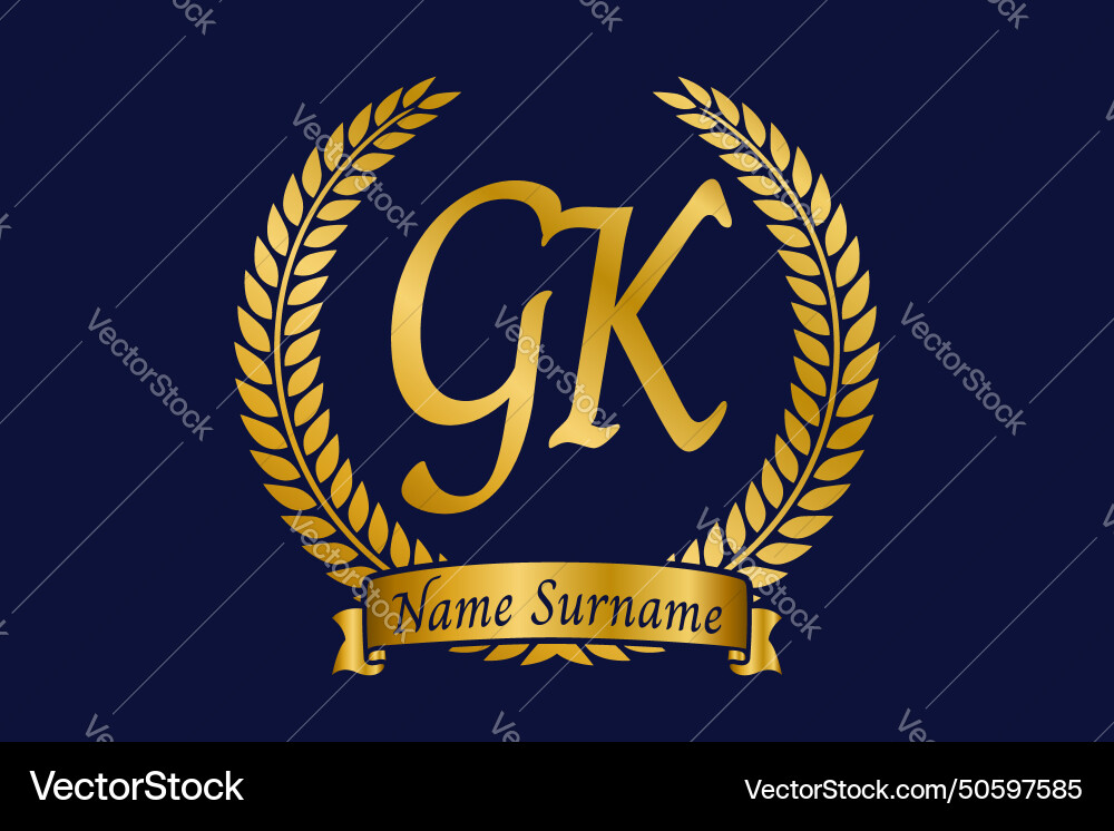 Initial letter g and k gk monogram logo design Vector Image