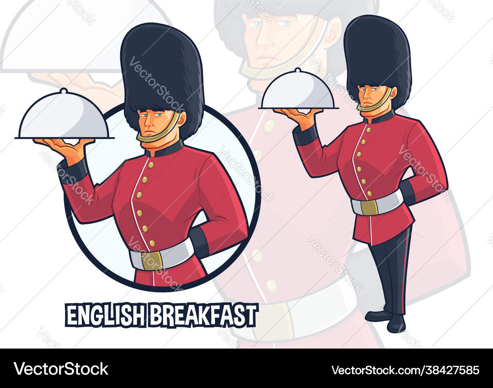 Royal guard mascot design posing as chef serving Vector Image