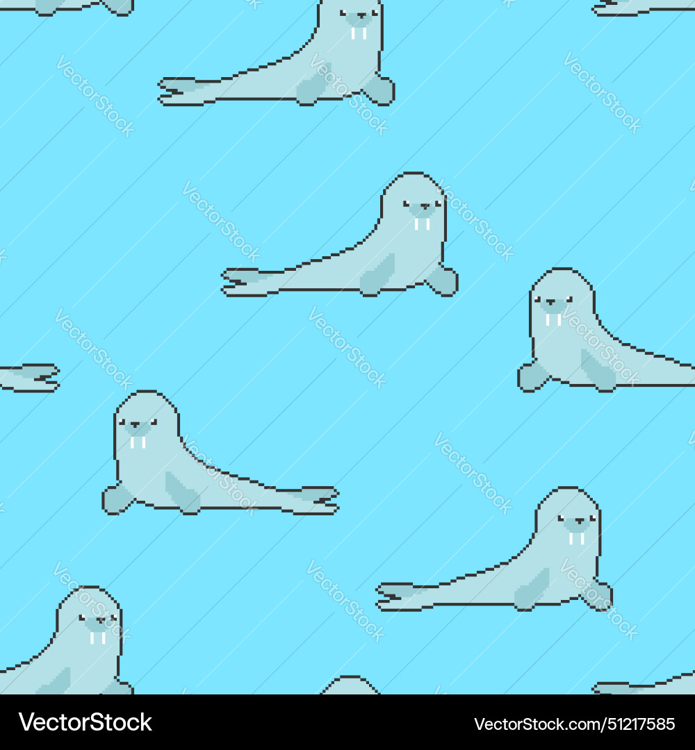 Walrus pixel art pattern seamless pixelated sea Vector Image