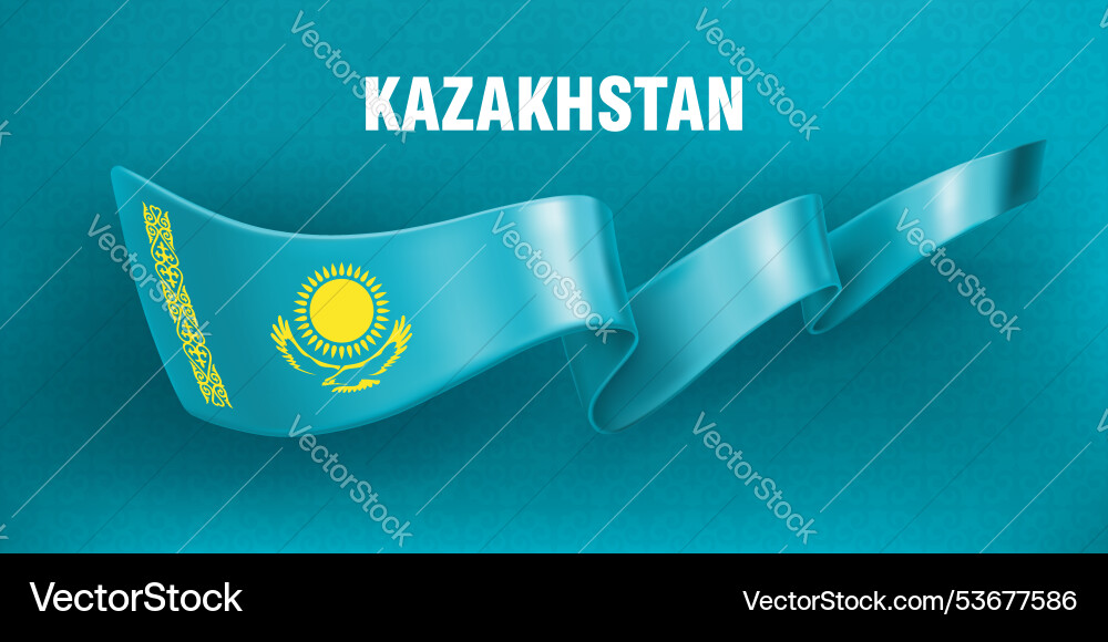 Blue ribbon with kazakh ornament 8 Royalty Free Vector Image