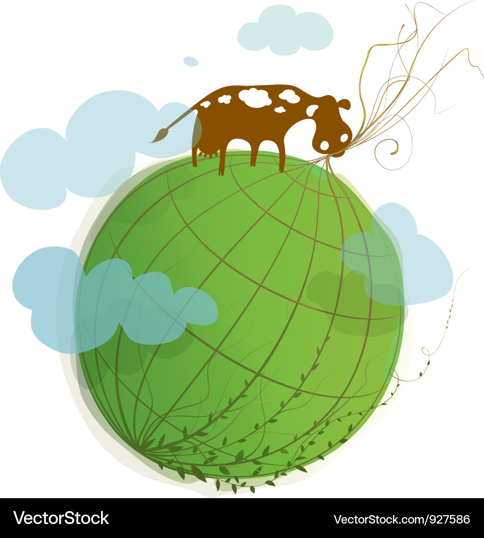 Cartoon green planet on white with a cow Vector Image