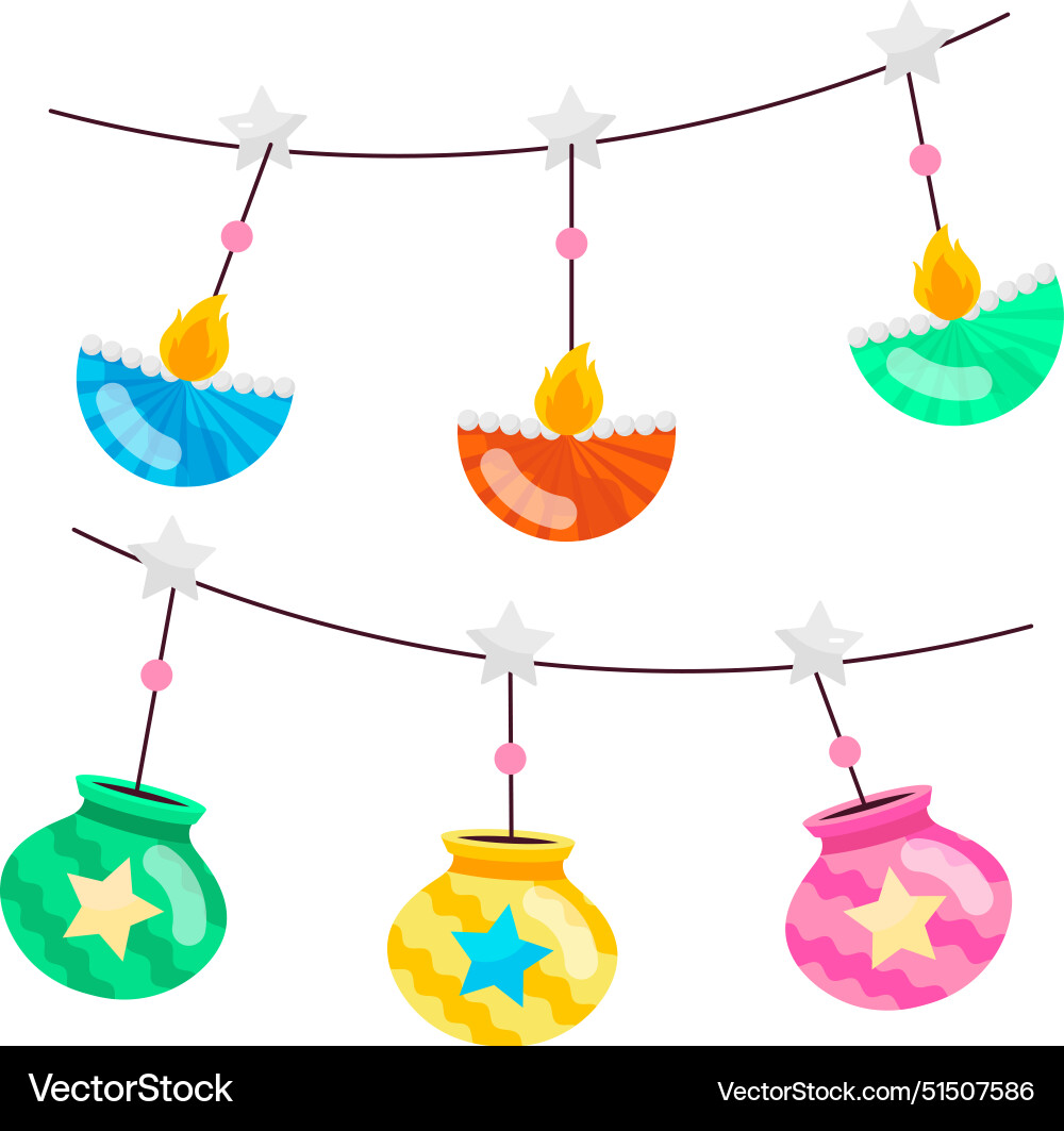 Diwali party flat stickers Royalty Free Vector Image