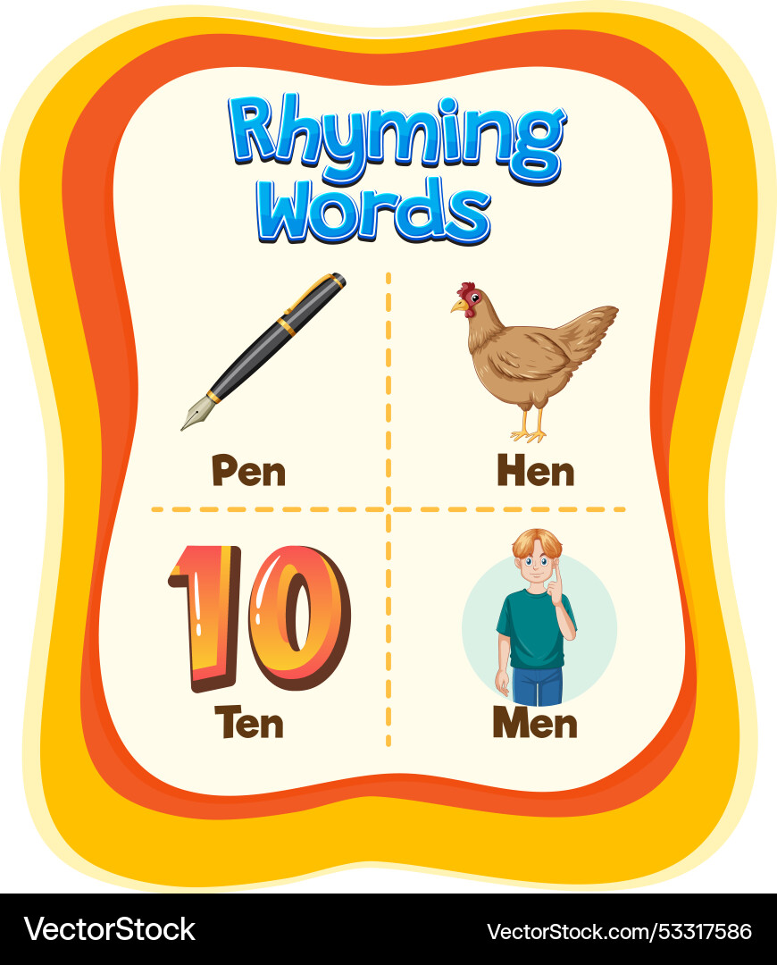 Words that rhyme with pen Royalty Free Vector Image