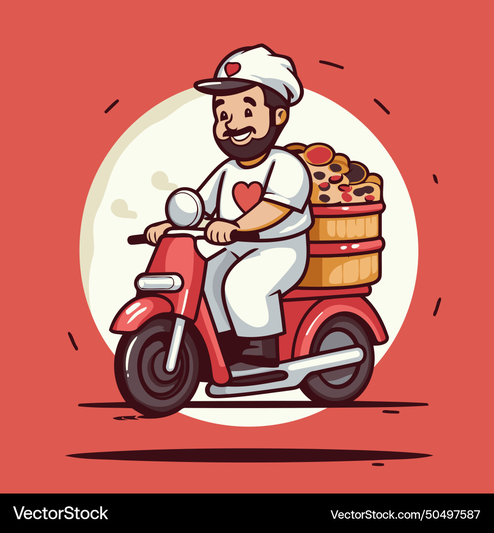 A pizza delivery man on red scooter Royalty Free Vector