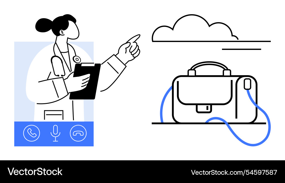 Healthcare professional pointing at cloud Vector Image