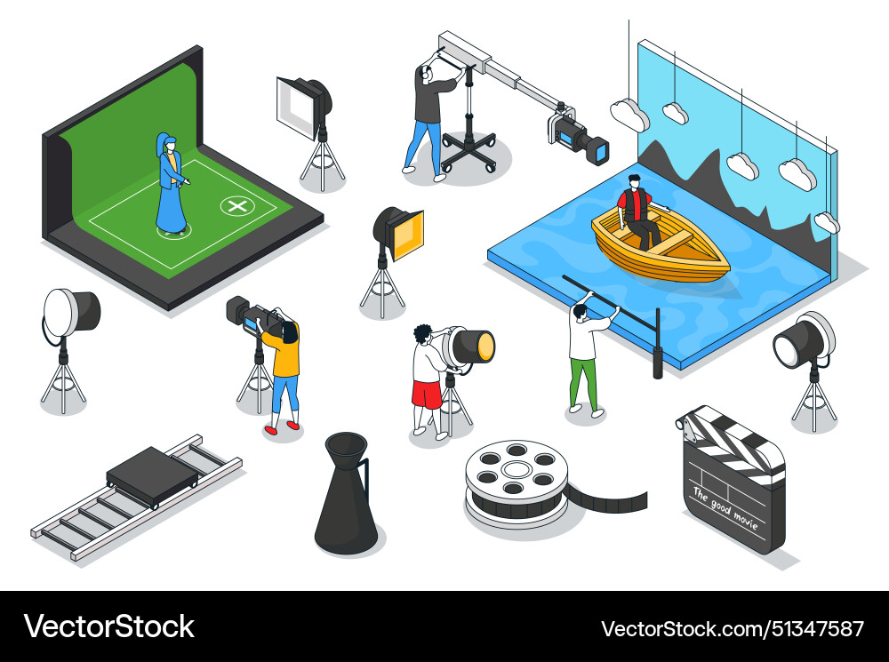 Movie production 3d isometric mega set collection Vector Image