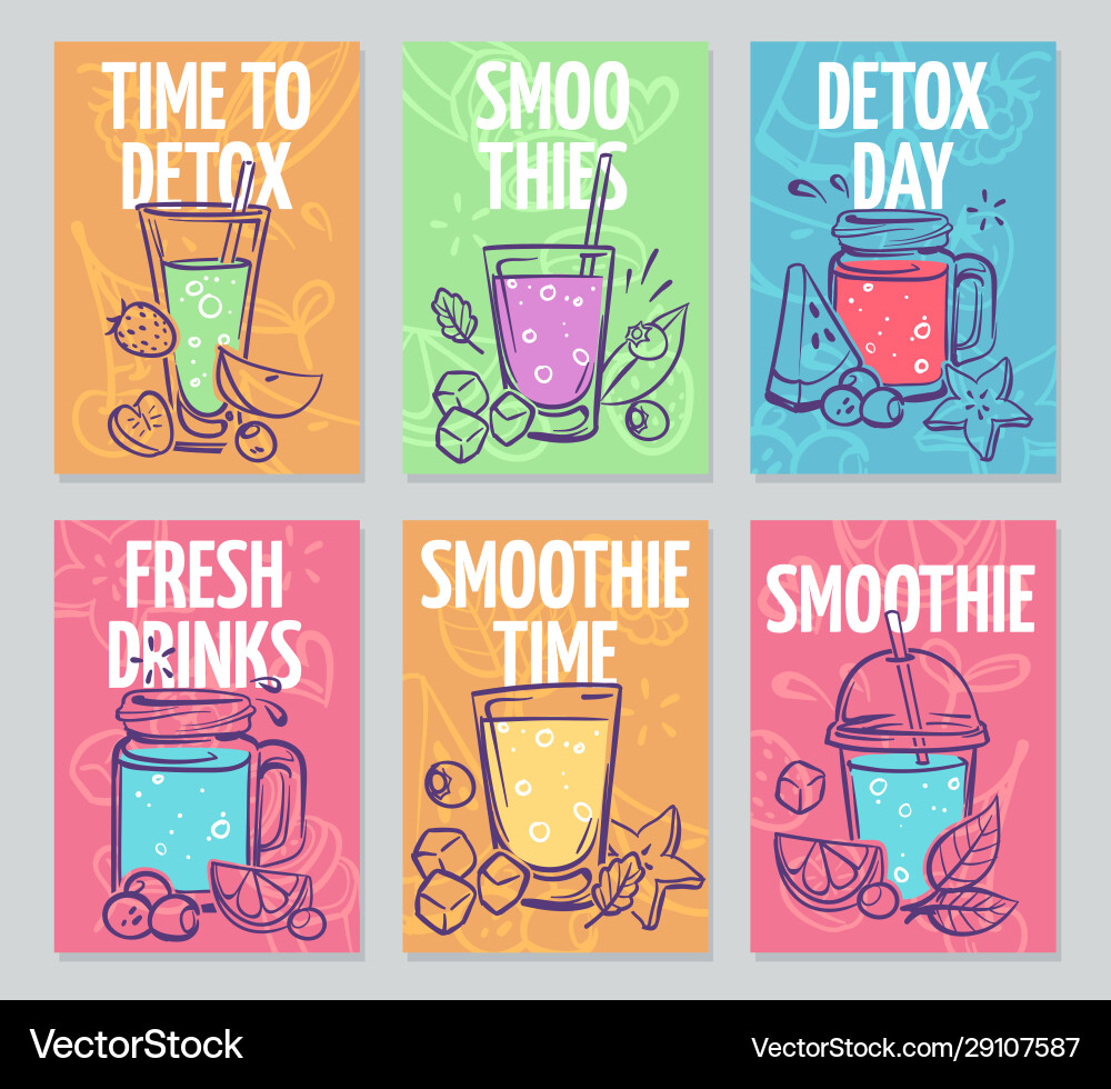 Smoothie flyers colorful smoothies poster fresh Vector Image