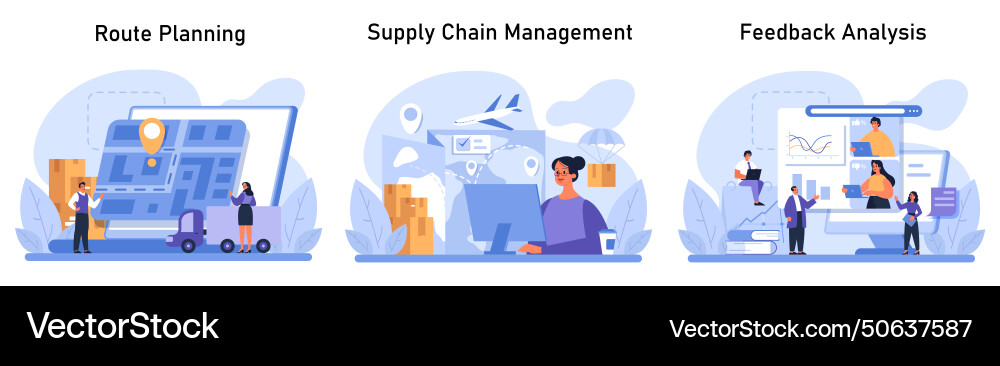 Supply chain efficiency set flat Royalty Free Vector Image
