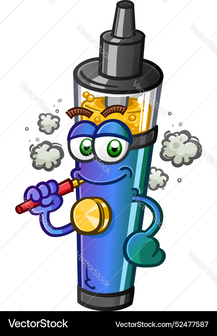 Vaping pen cartoon mascot holding electronic cig Vector Image