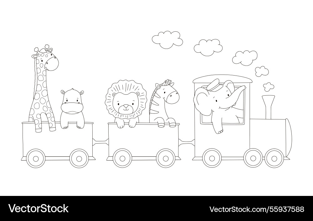 Cute train with african animals outline zebra Vector Image