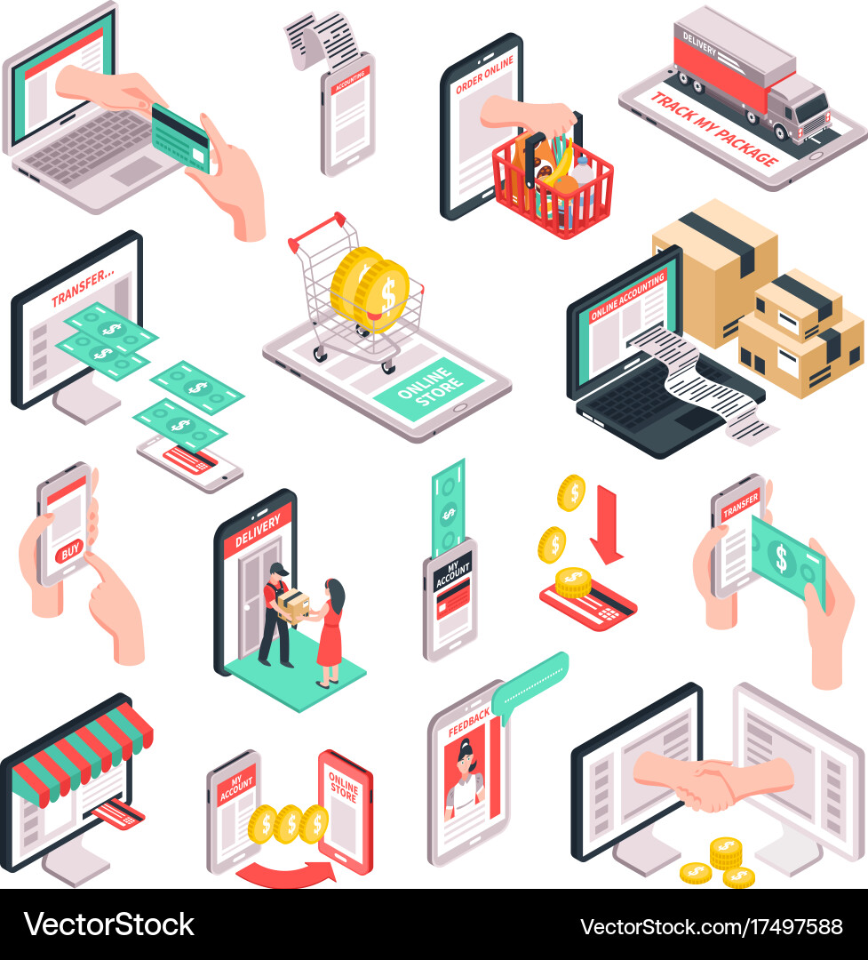 Isometric E-Commerce Shopping Royalty Free Vector Image