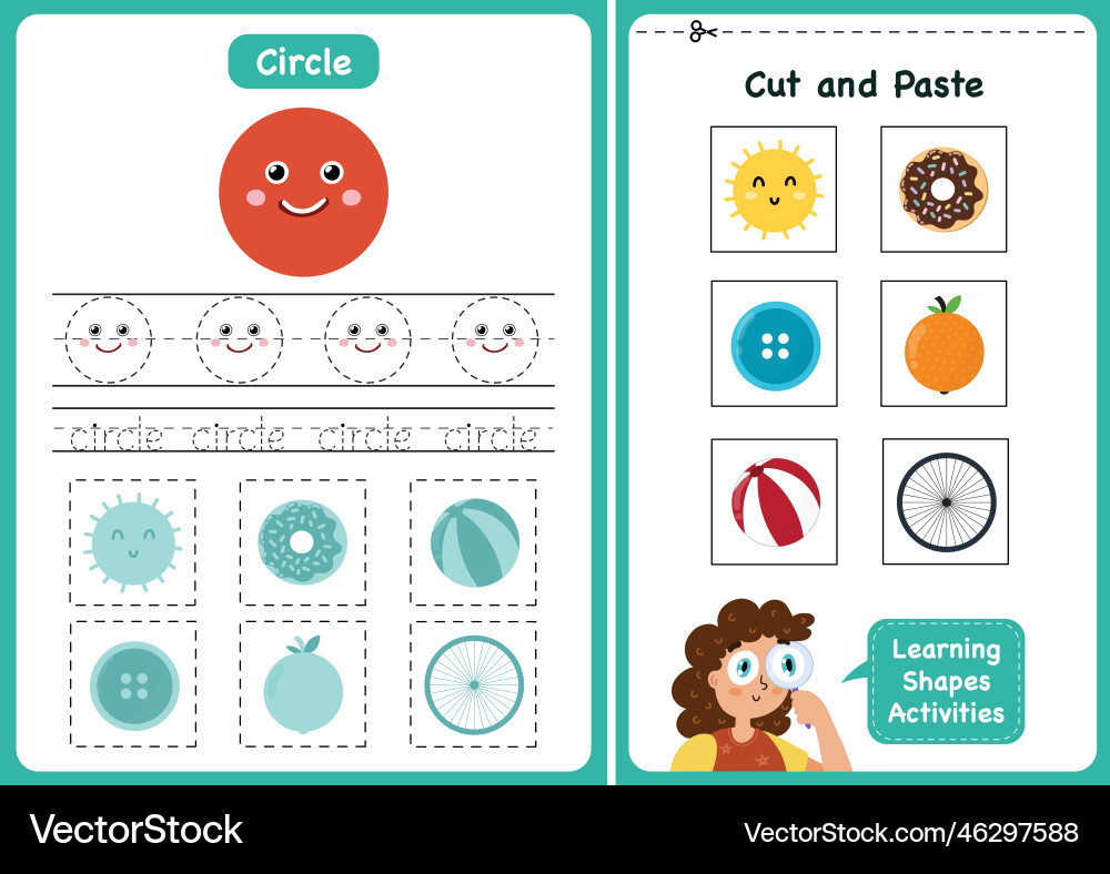 Learning shapes activity page - circle geometric Vector Image