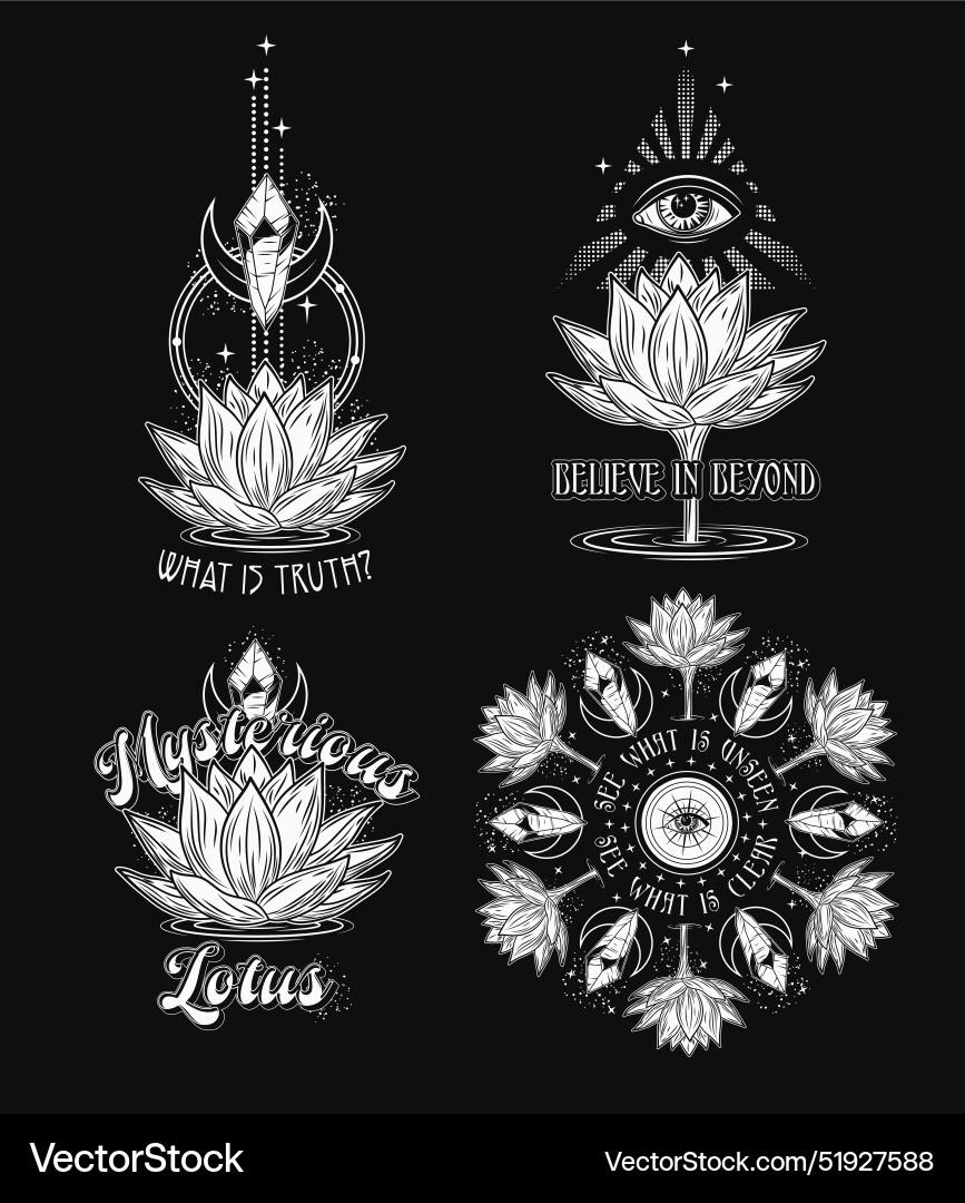 Mysterious labels with lotus crystals text Vector Image