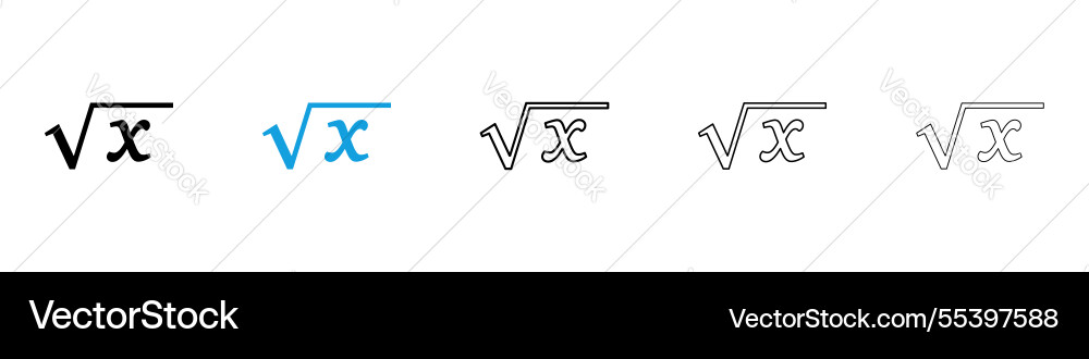 Square root icons collection in black and blue Vector Image