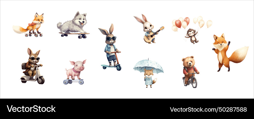 Whimsical of various animals engaging Royalty Free Vector