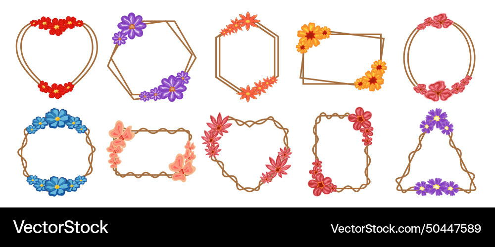 Flower frame collection hand drawn floral Vector Image