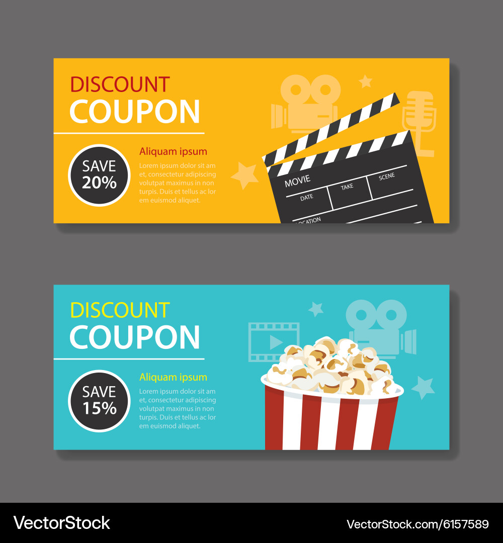 Movie coupon flat design Royalty Free Vector Image
