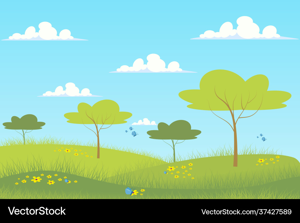 Spring green meadow landscape background Vector Image
