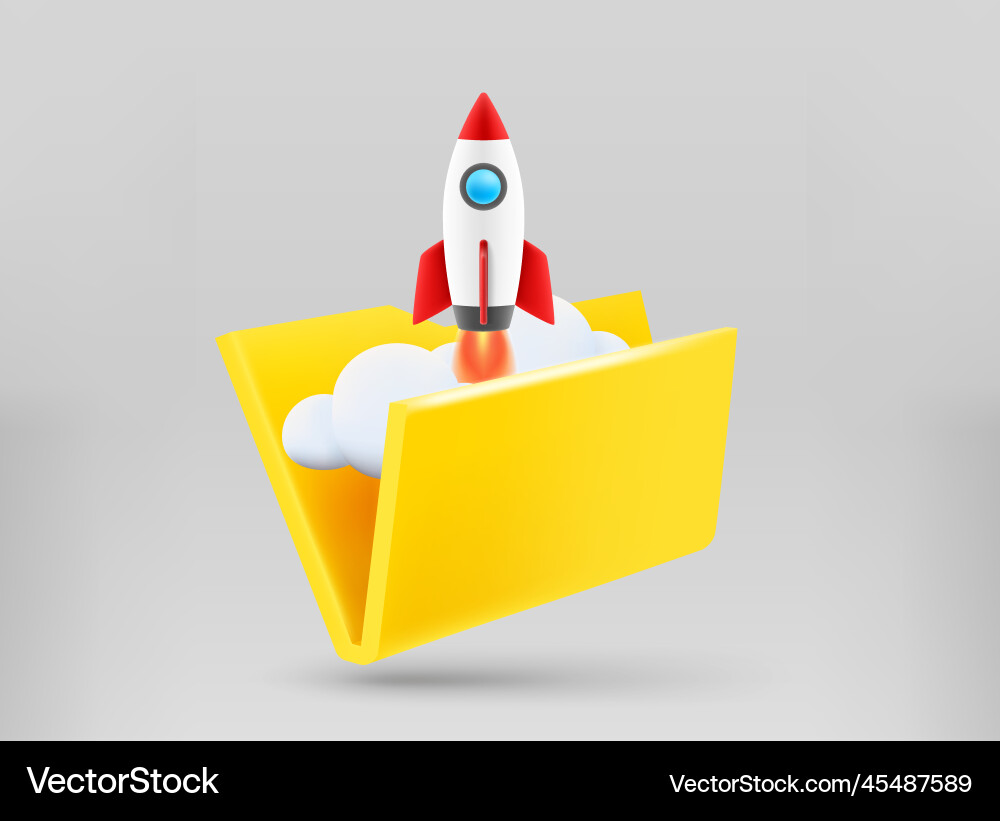 Yellow folder with rocket launch business start Vector Image