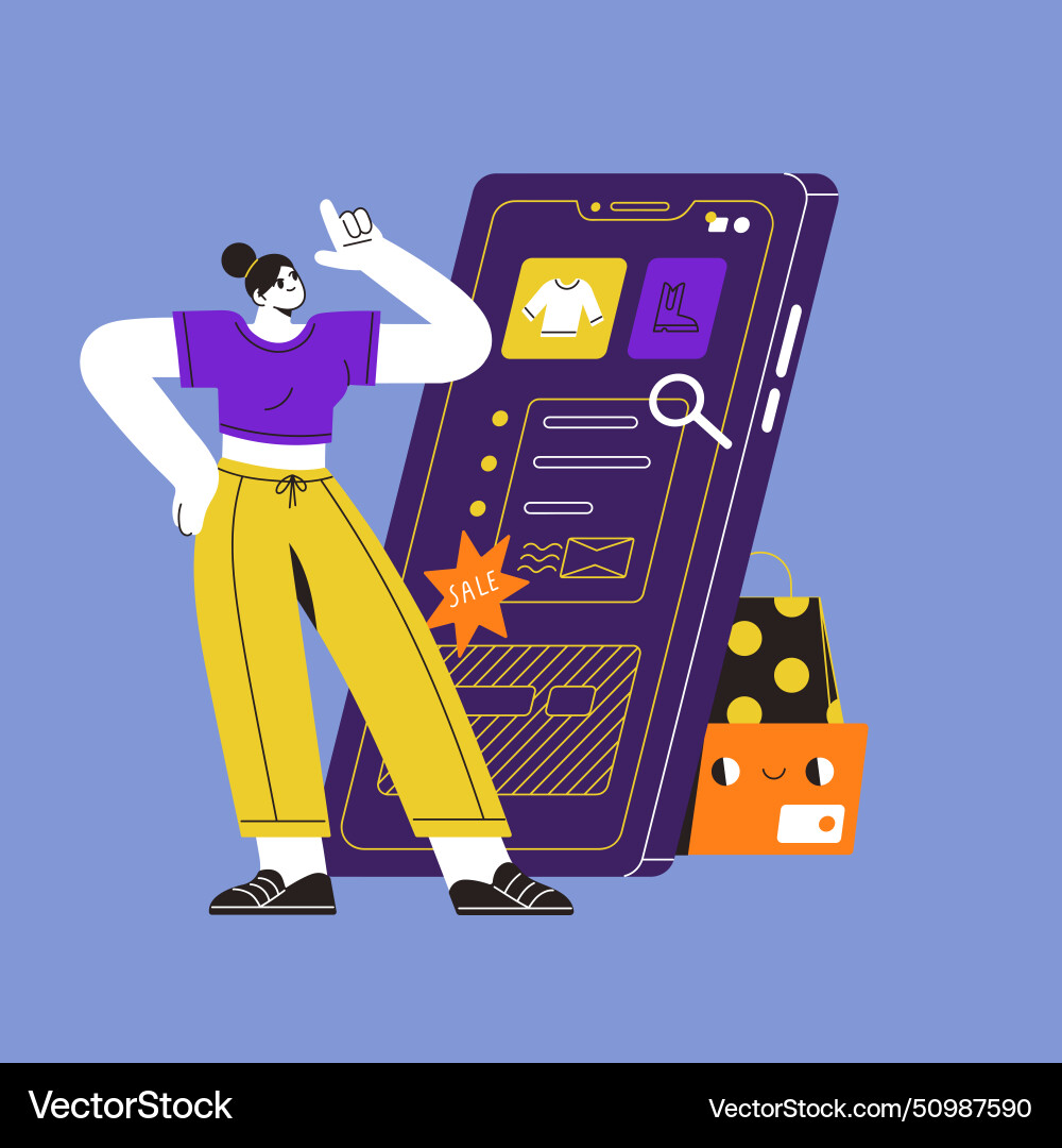 Customer buys at digital marketplace consumer Vector Image