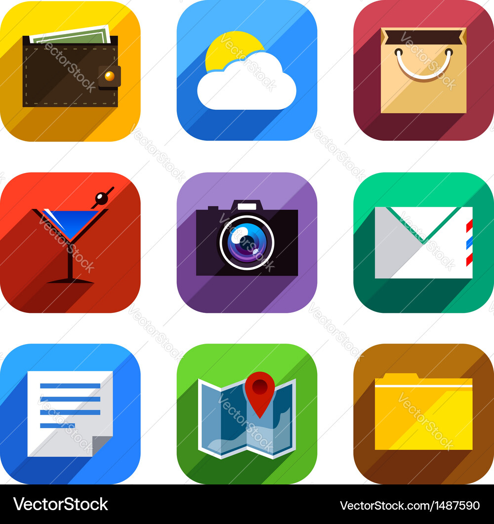 Flat app icons set 3 Royalty Free Vector Image