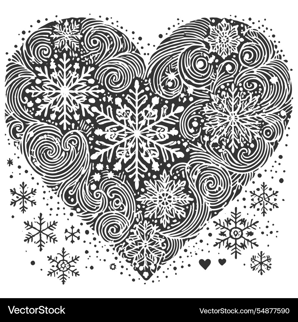 Heart-shaped snowflake design with swirls Vector Image