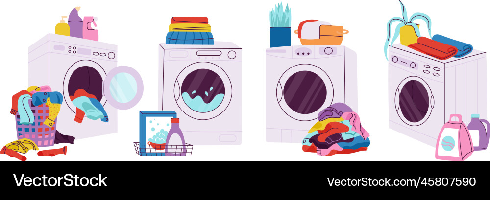 Laundry Day: Washing Machine & Powder Vector Image