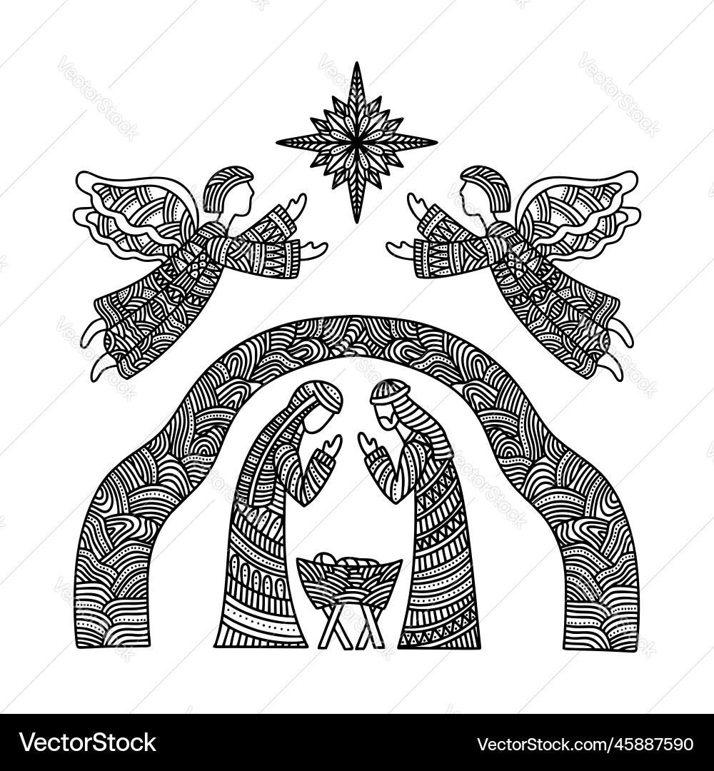 Nativity scene joseph and mary Royalty Free Vector Image