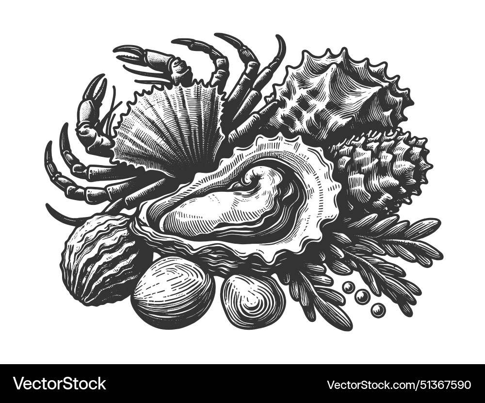 Seafood shellfish engraving Royalty Free Vector Image