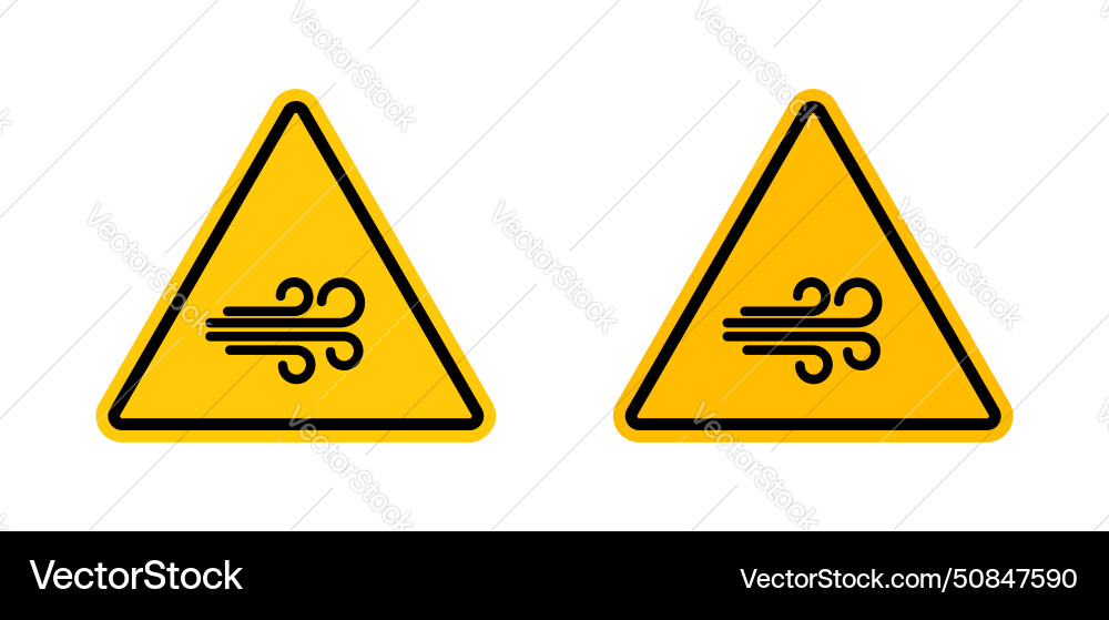 Wind warning sign icon set alert for strong Vector Image
