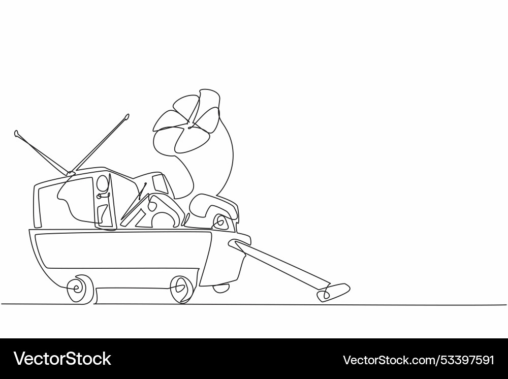 Continuous one line drawing pull cart Royalty Free Vector