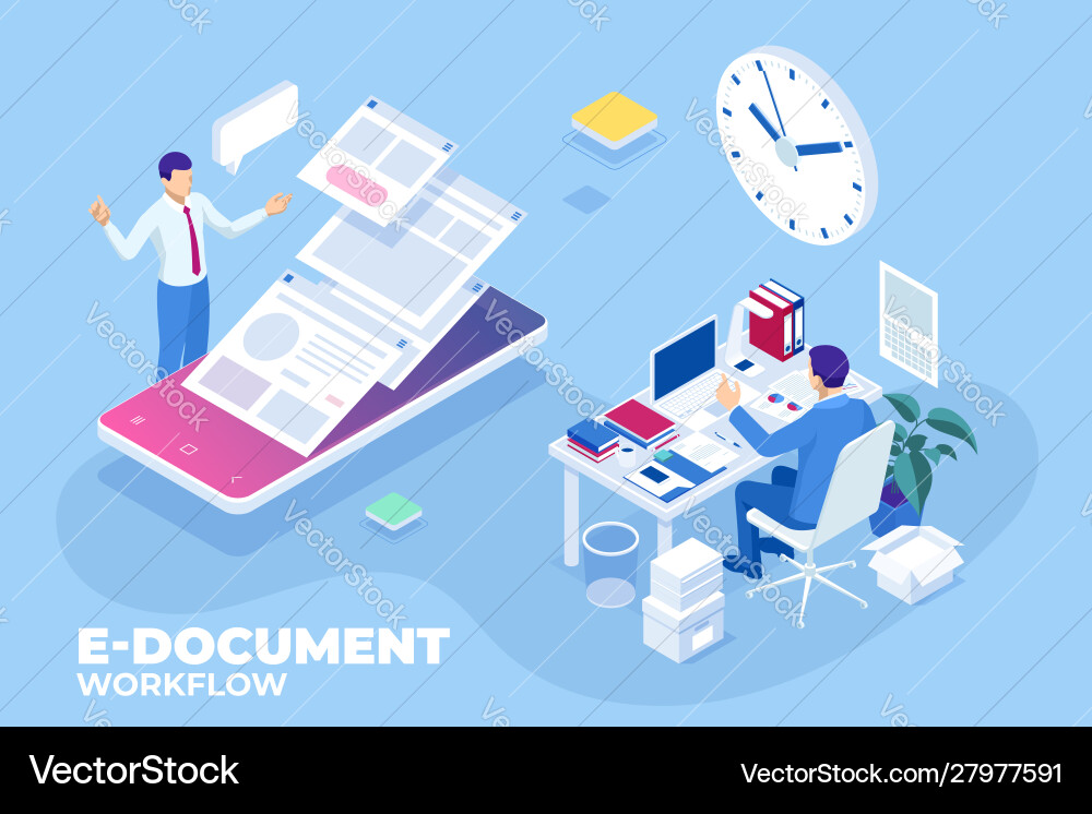 Isometric concept business e-documents Royalty Free Vector