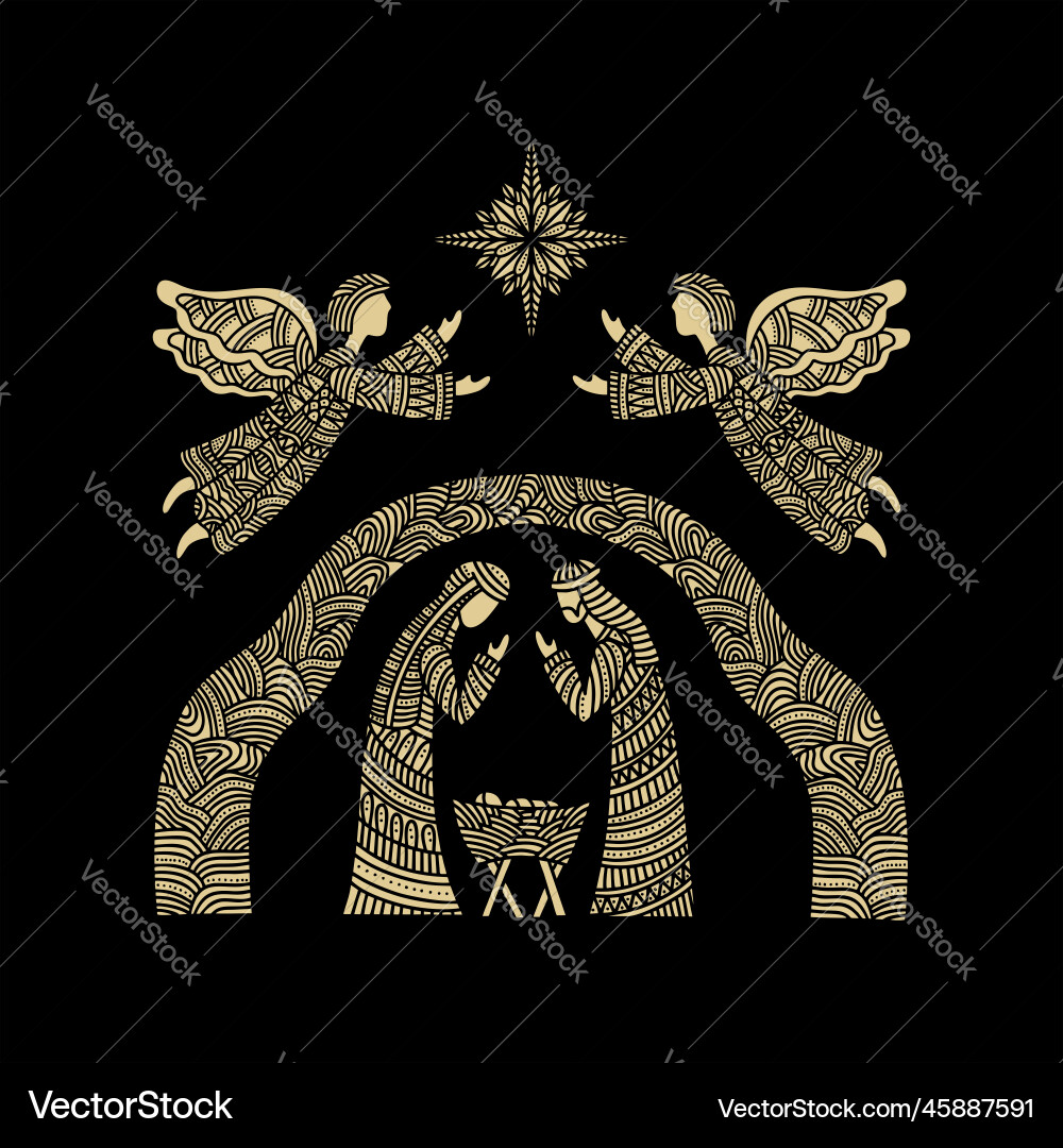 Nativity scene joseph and mary Royalty Free Vector Image