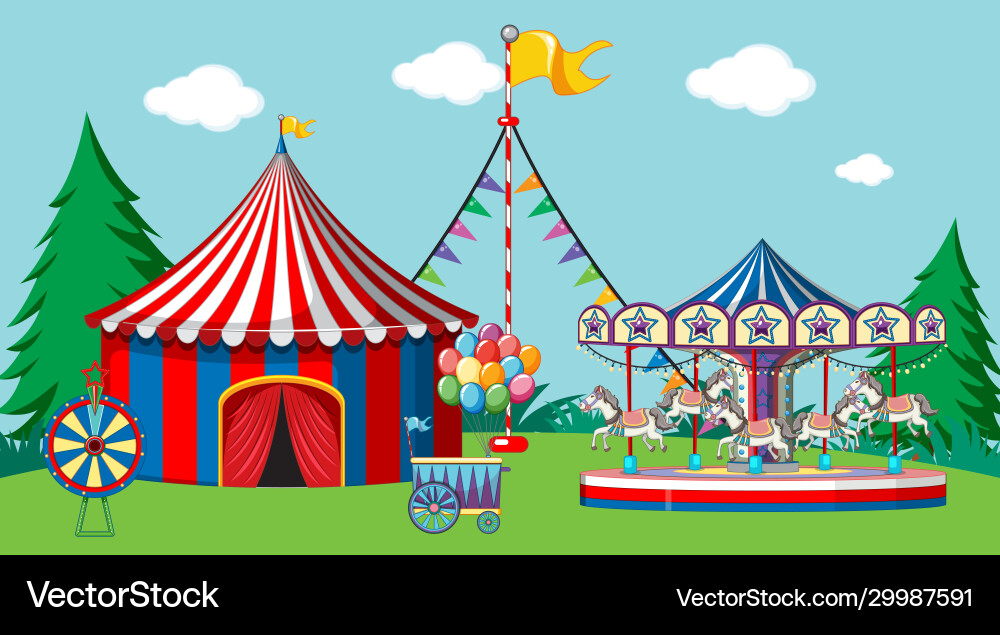 Scene with circus tent and carousel in park Vector Image