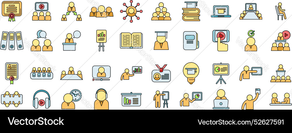 Staff training icons set color line Royalty Free Vector
