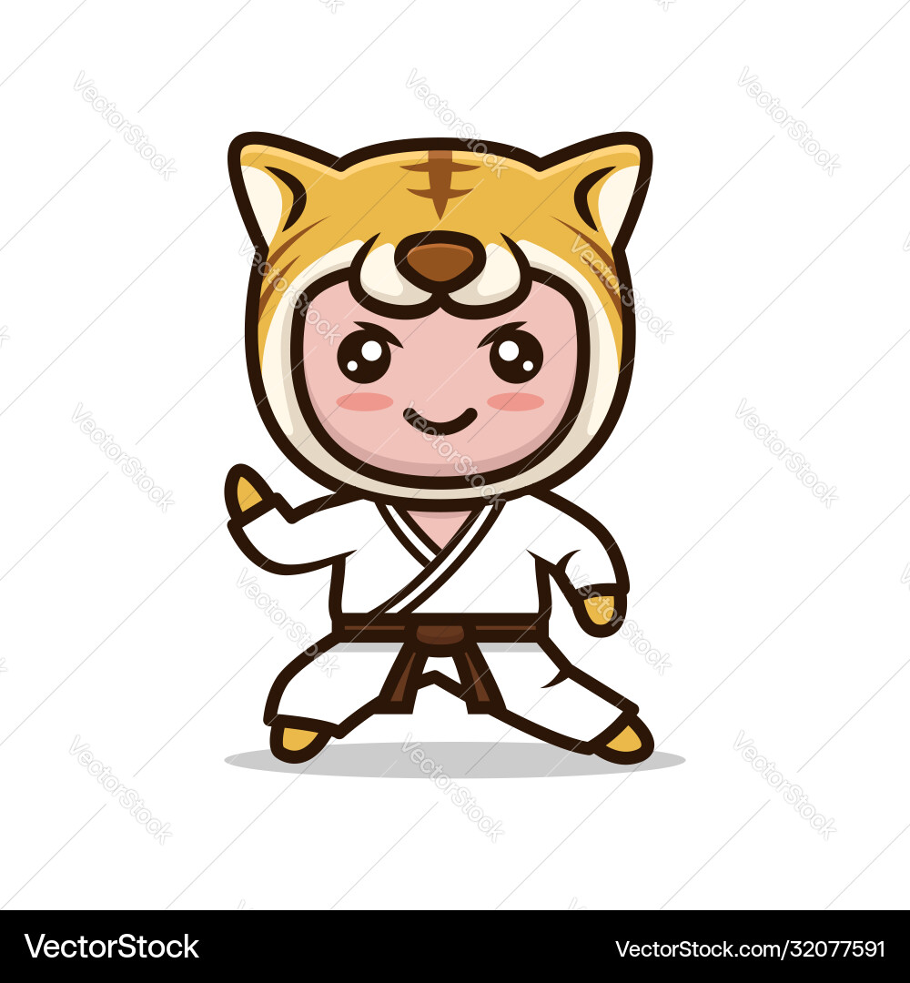 Tiger cute mascot karate pose Royalty Free Vector Image