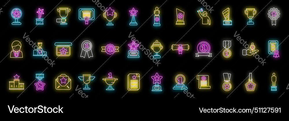 Winner awarding icons set neon Royalty Free Vector Image