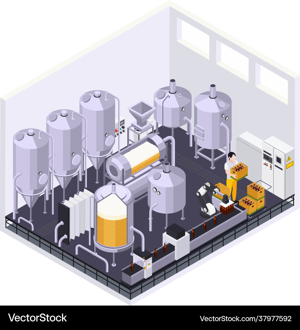 Brewery department isometric composition Vector Image