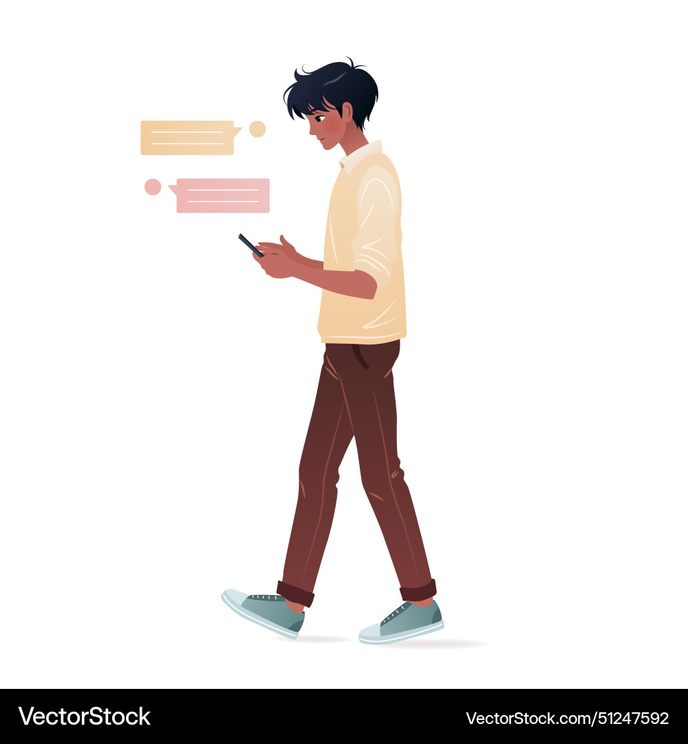 Man walking and using his smartphone Royalty Free Vector