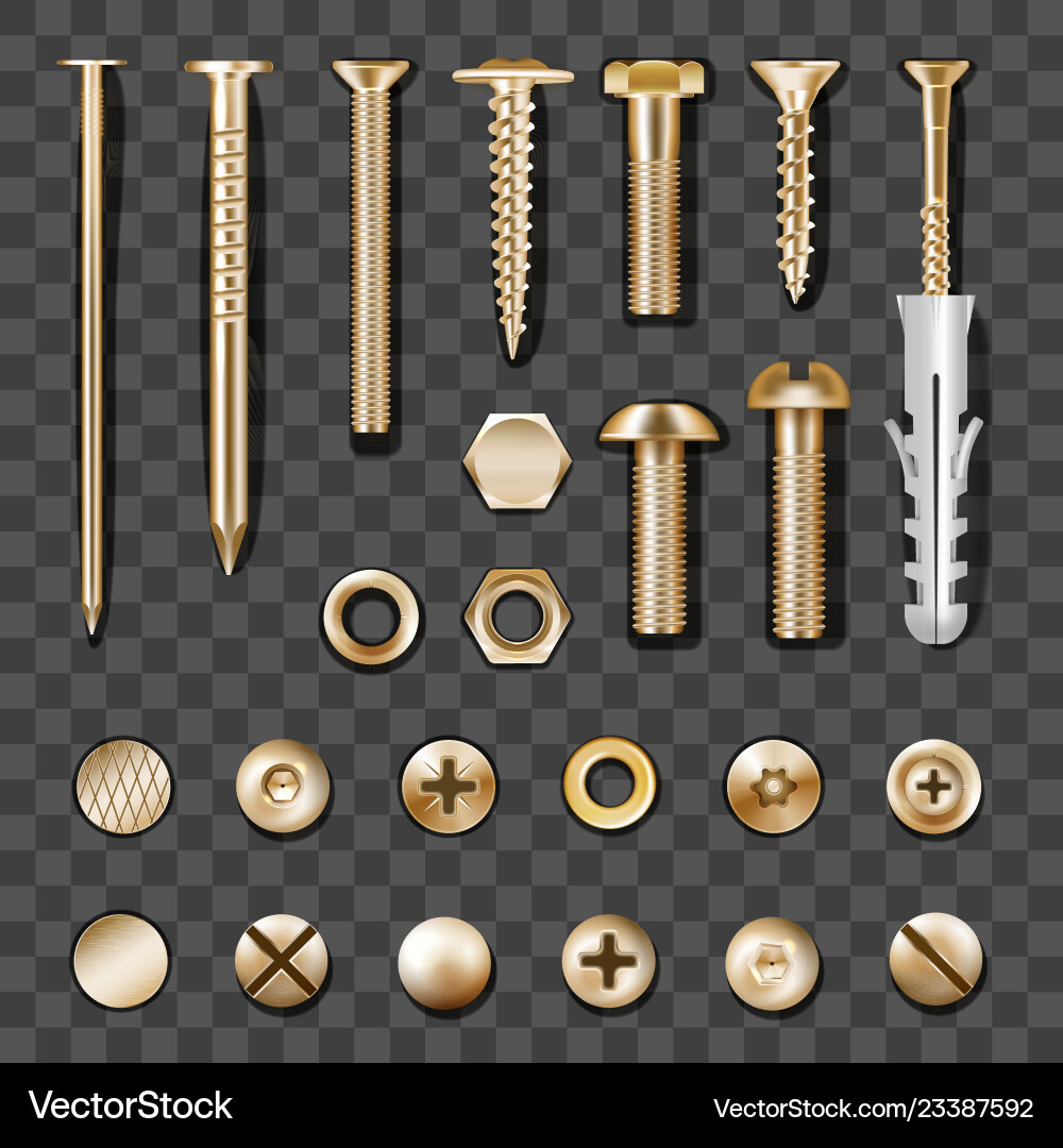 Realistic golden fasteners transparent set Vector Image
