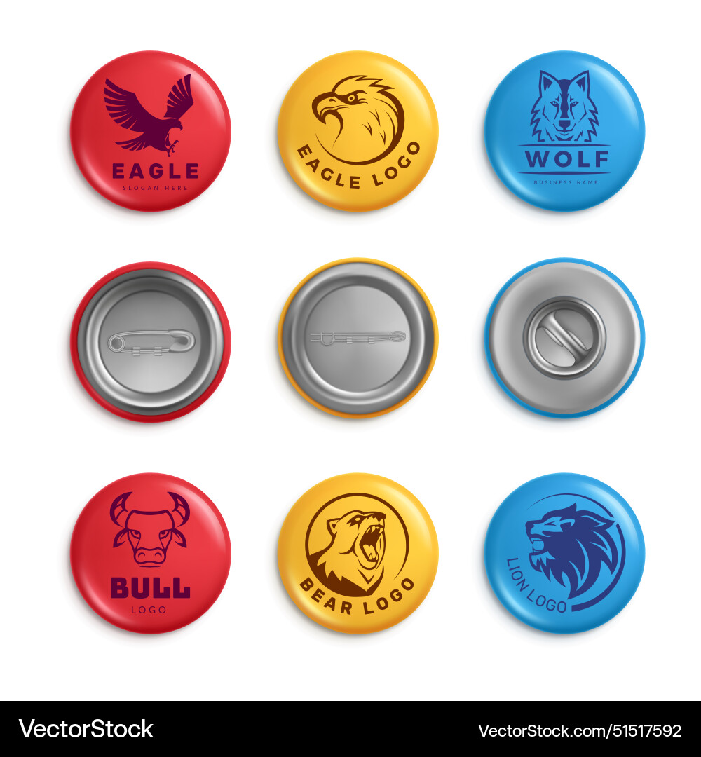Realistic pin button animal badges collections Vector Image