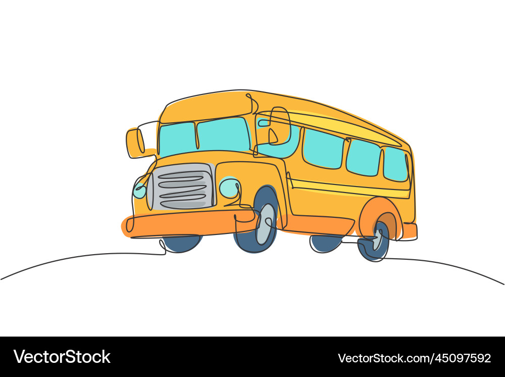 Single one line drawing of old classic school bus Vector Image