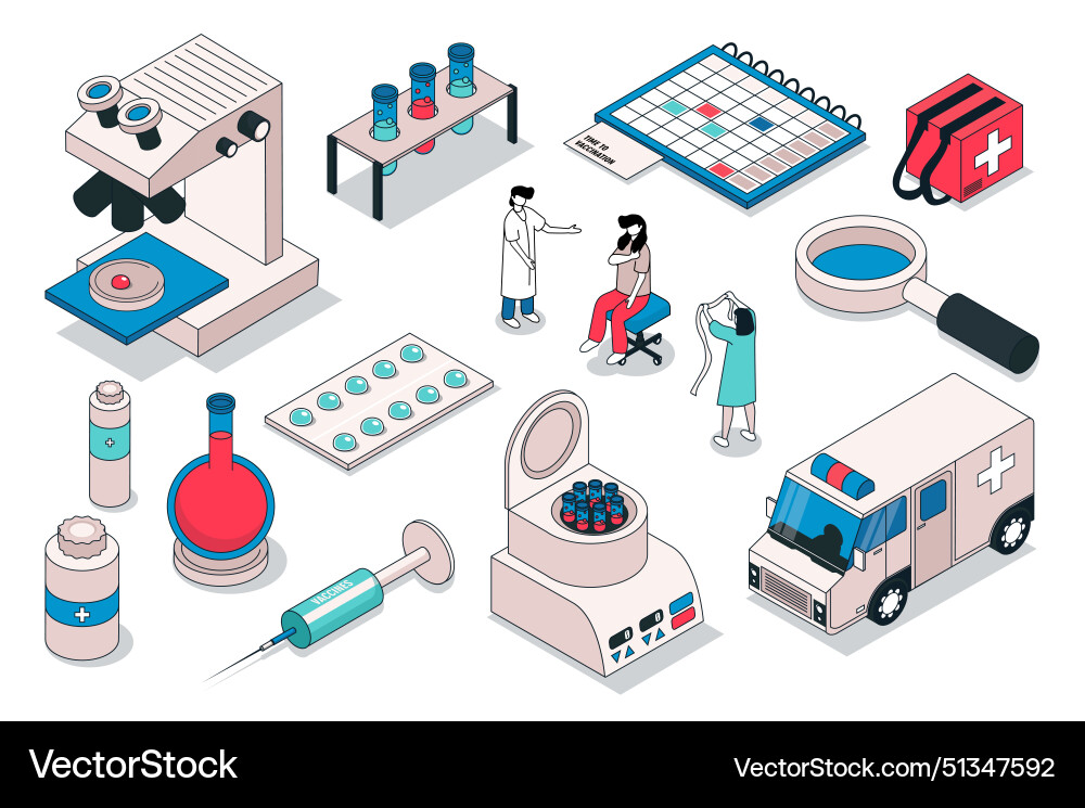 Vaccination 3d isometric mega set collection flat Vector Image