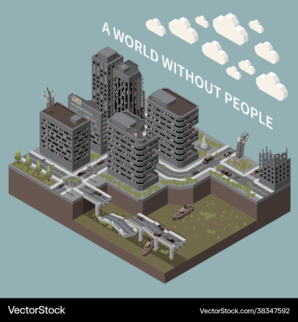 World without people isometric poster Royalty Free Vector