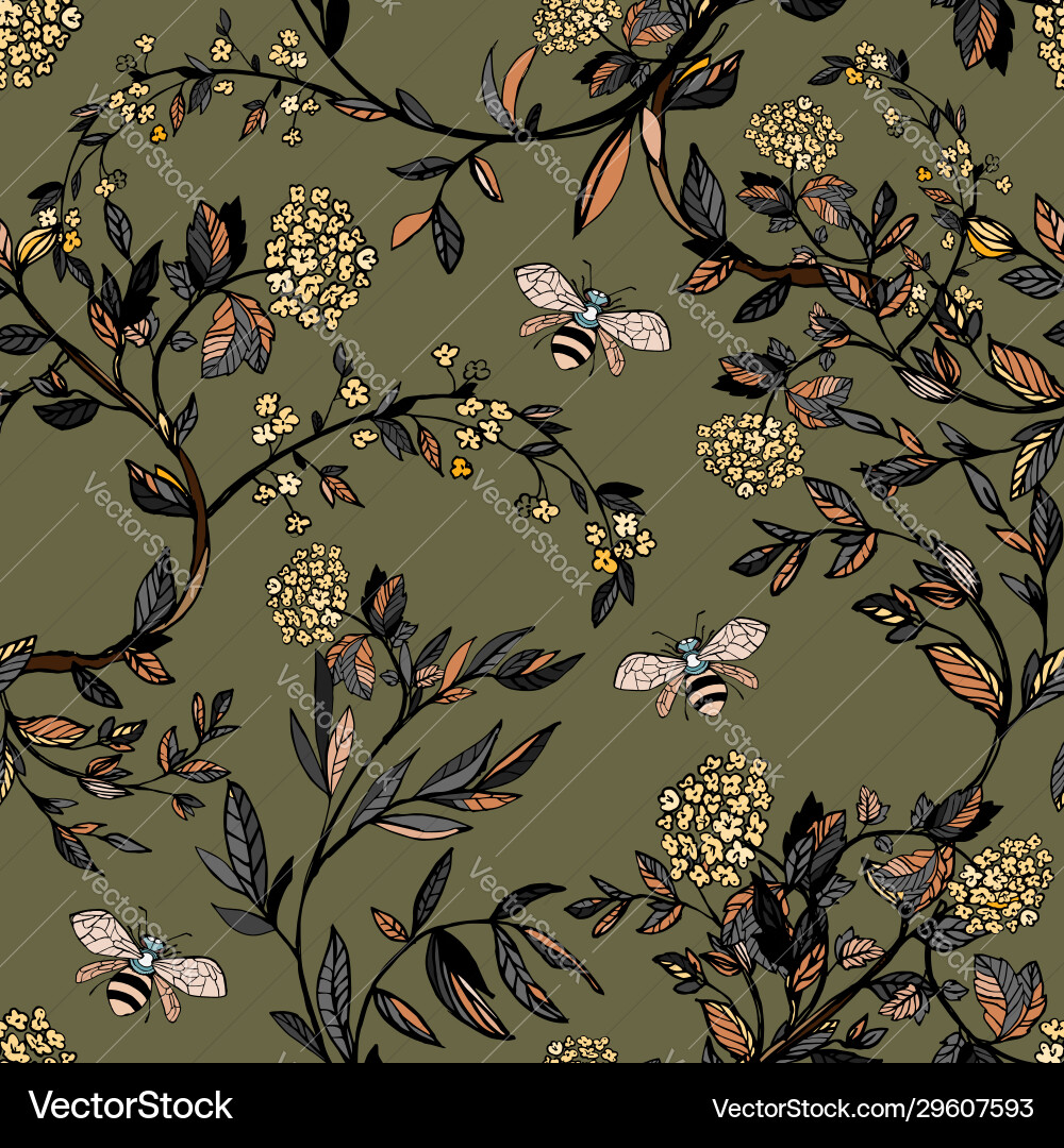 Branches flowering trees seamless pattern Vector Image