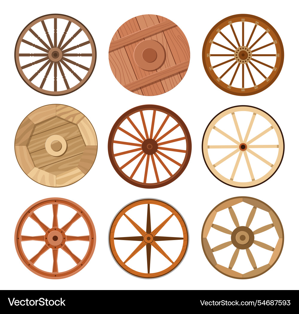 Cartoon wooden wheels old from carts Royalty Free Vector