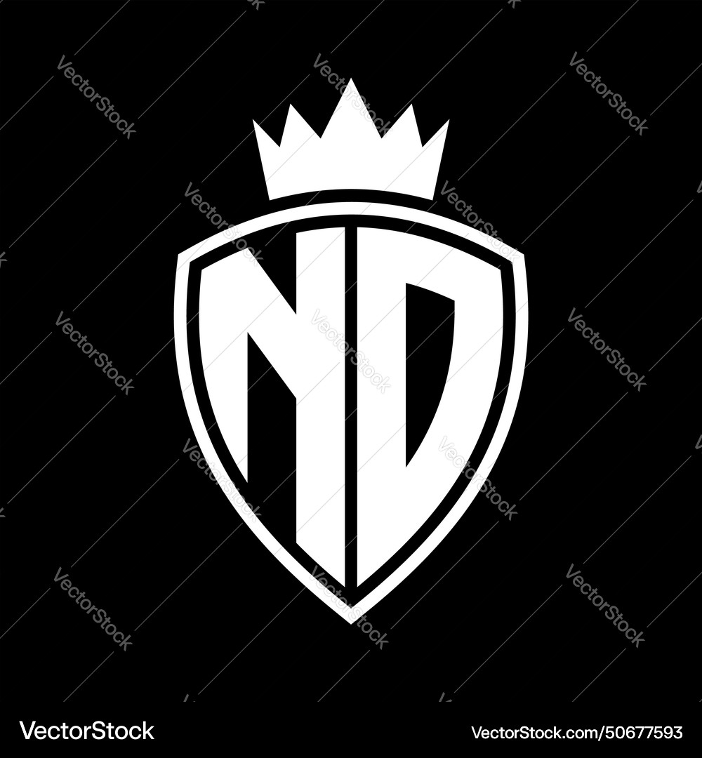 Nd letter monogram shield and crown outline shape Vector Image